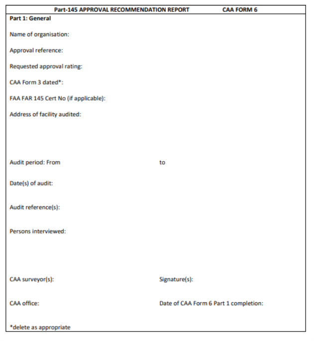 Appendix II to AMC 145.B.20(5) — CAA Form 6